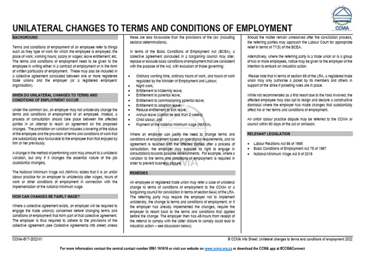 Unilateral Changes in Employment Terms | PDF | Labour Law | Employment