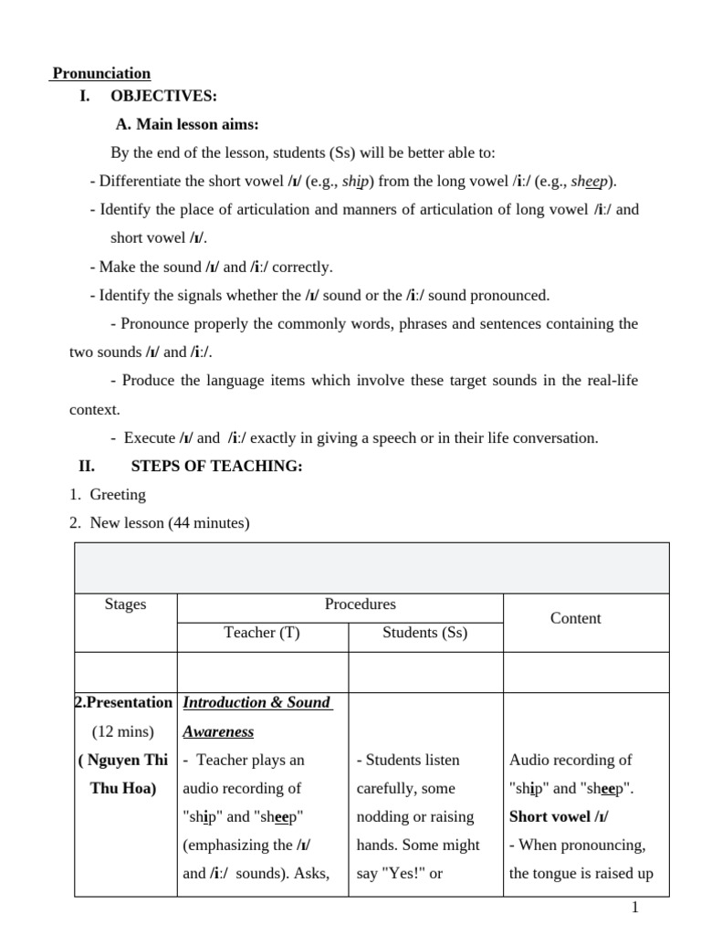 Lesson Plan Model | PDF | Vowel | Vietnamese Language