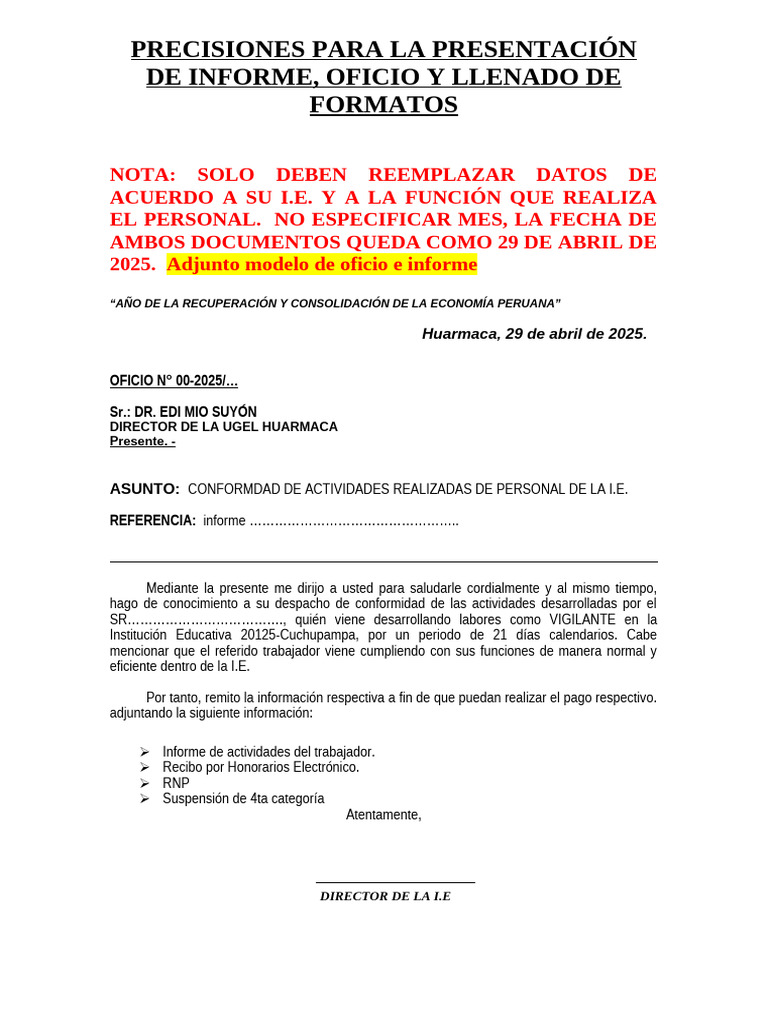 Instrucciones para Informe y Oficio 2025 | PDF