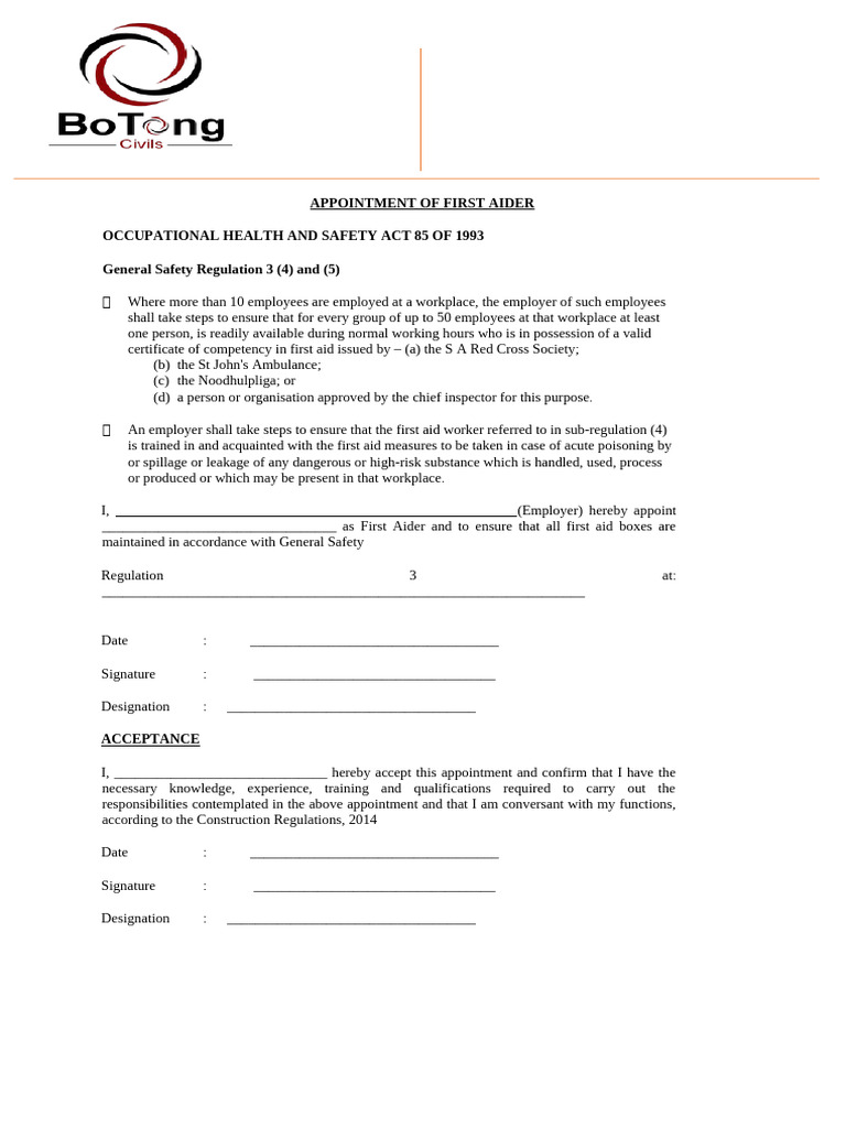 First Aider Appointment Letter | PDF