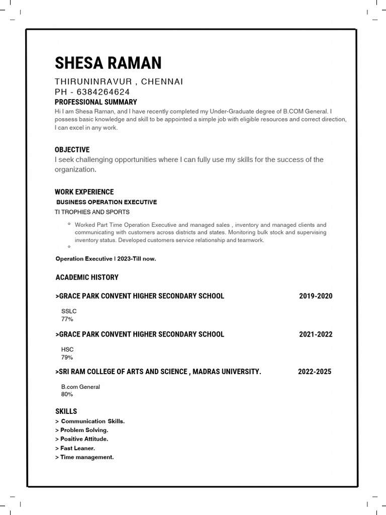 Shesa Raman's Resume Overview | PDF
