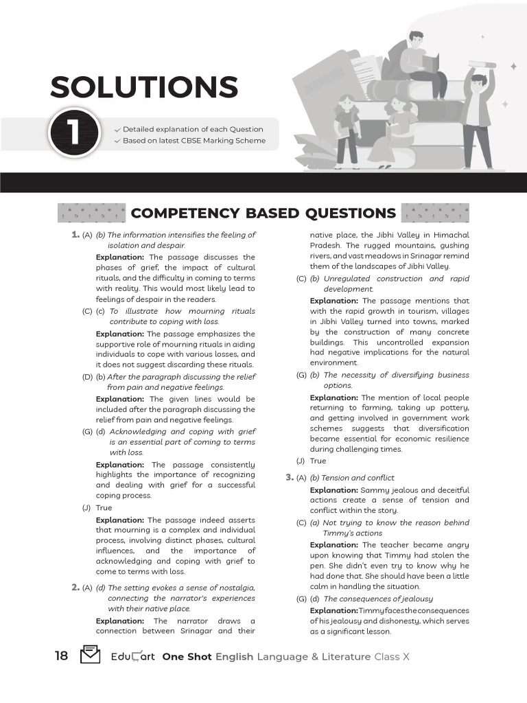 24-25 CBSE 10 Reading Objective Q's Solutions | PDF | Grief | Jealousy
