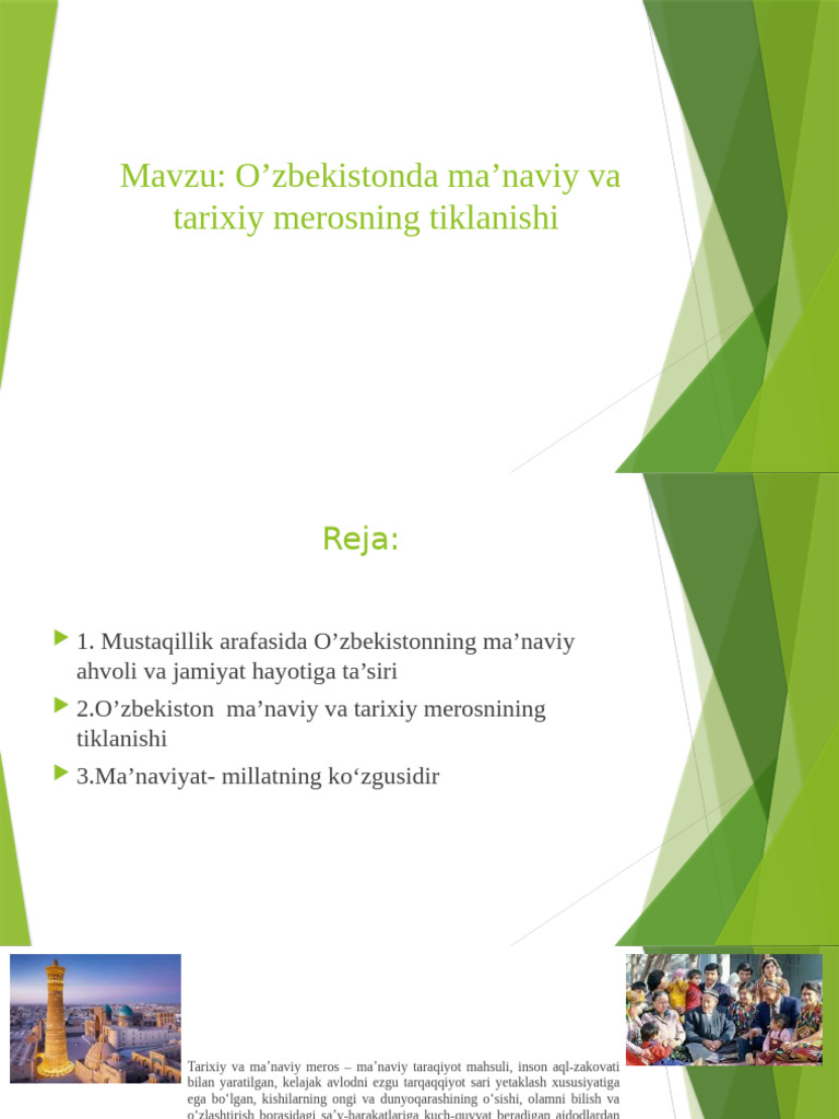 O'zbekistonda Ma'naviy Meros | PDF