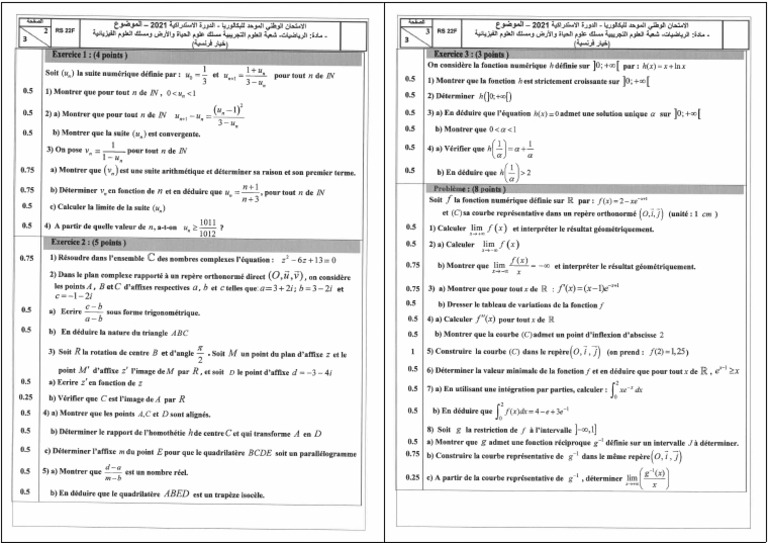 Examen National Maths Sciences Et Technologies 2021 Rattrapage Sujet ...