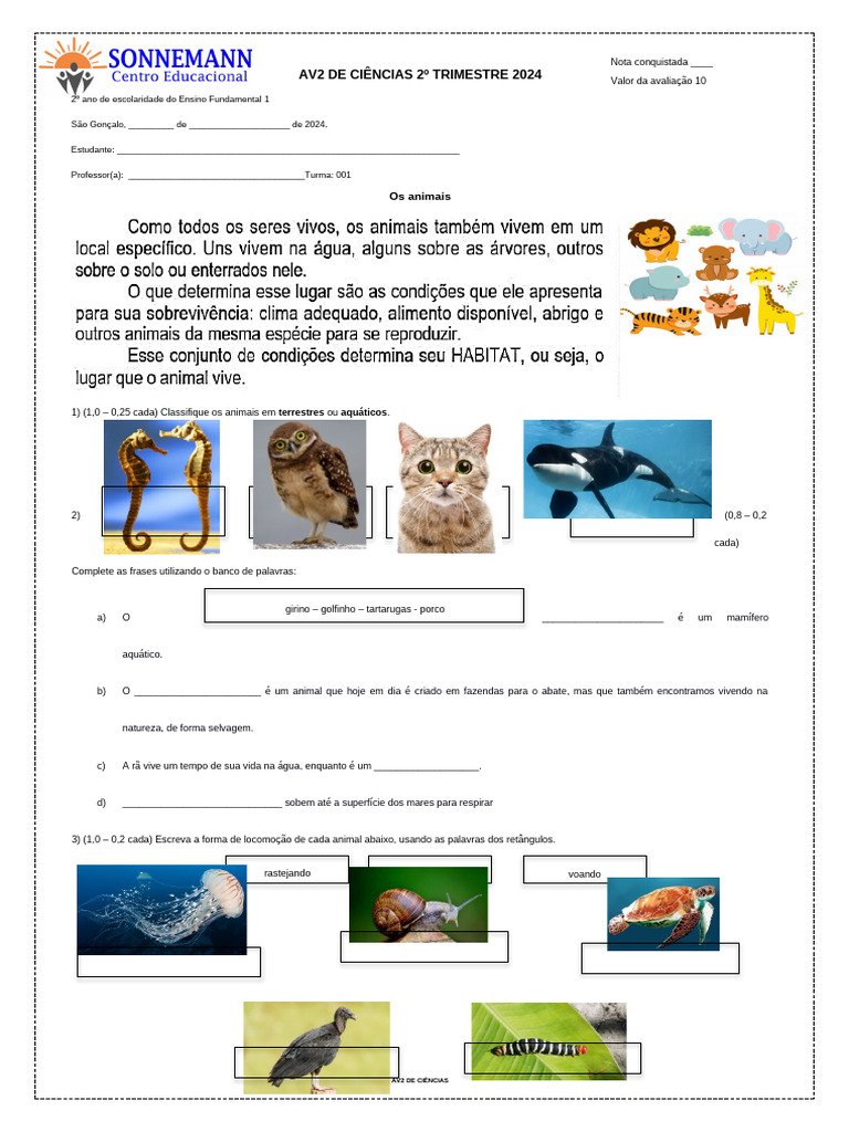 2.ano - Av2 de Ciências 2º Trimestre | PDF | Sapo | Zoologia