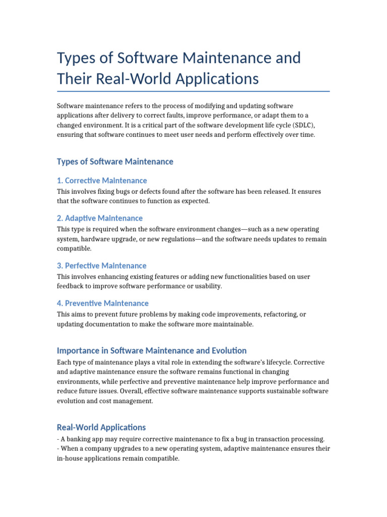 Types of Software Maintenance Explained | PDF