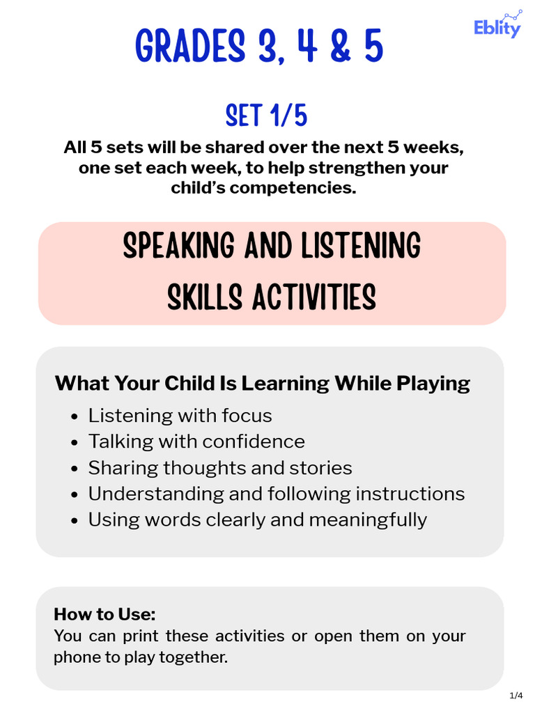 Engaging Speaking & Listening Activities | PDF