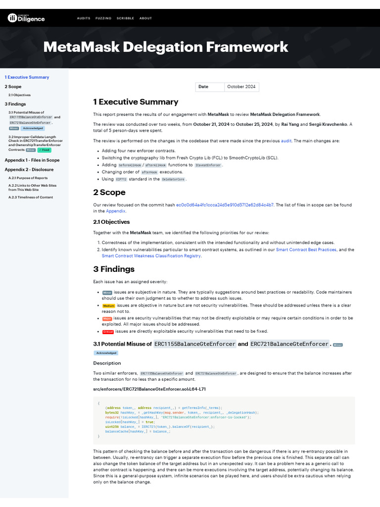 Metamask Delegator Framework Audit 2024 10 | PDF | Computing | Computer ...