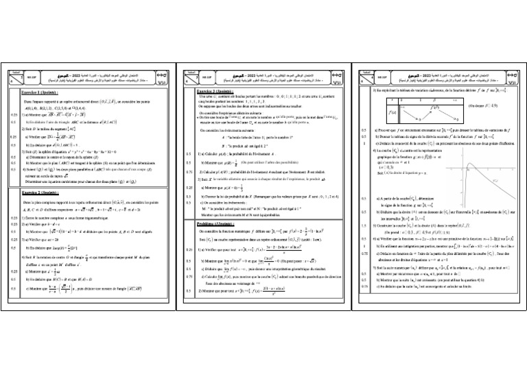 Examen National Maths Sciences Et Technologies 2023 Normale Sujet (2 ...