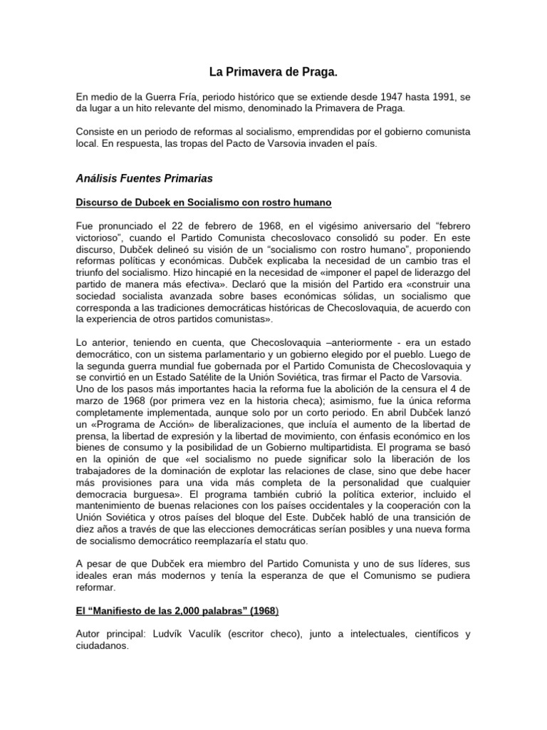 La Primavera de Praga: Reformas y Represión | PDF | Checoslovaquia
