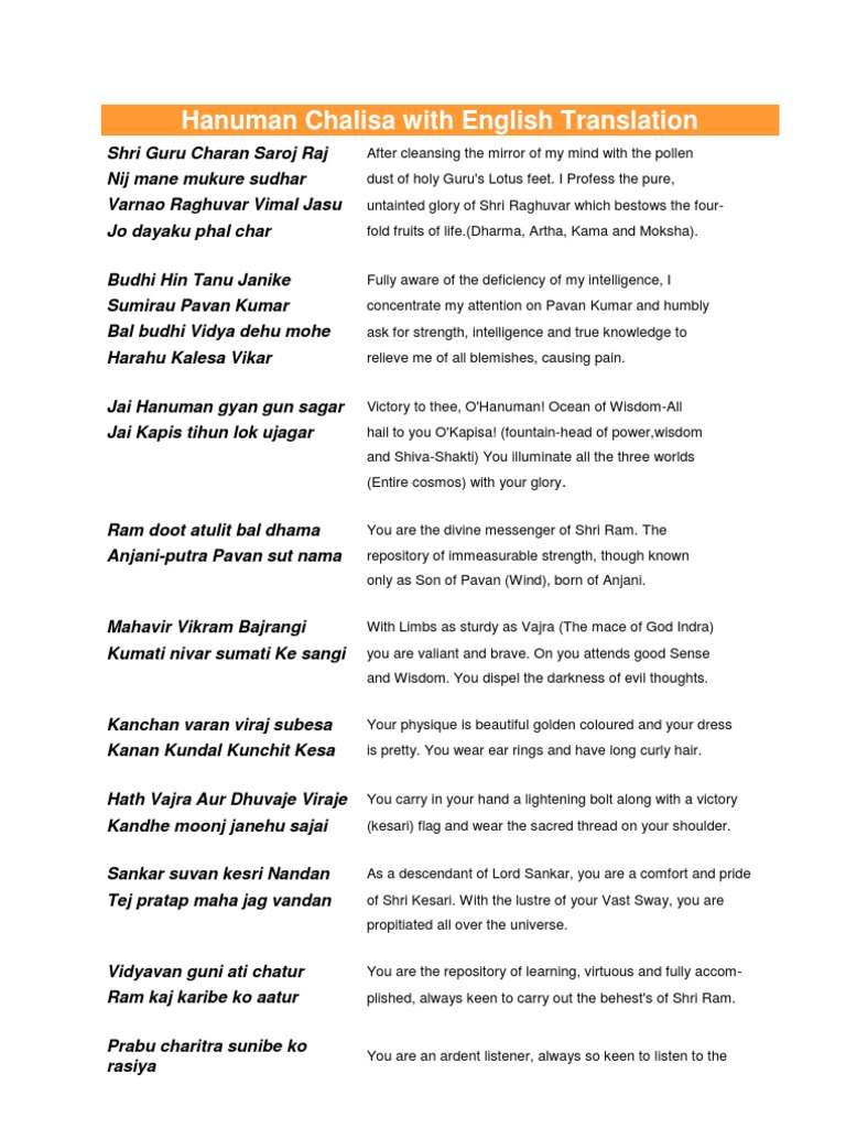 Lord Hanuman Chalisa In English Hanuman Chalisa With English Lyrics