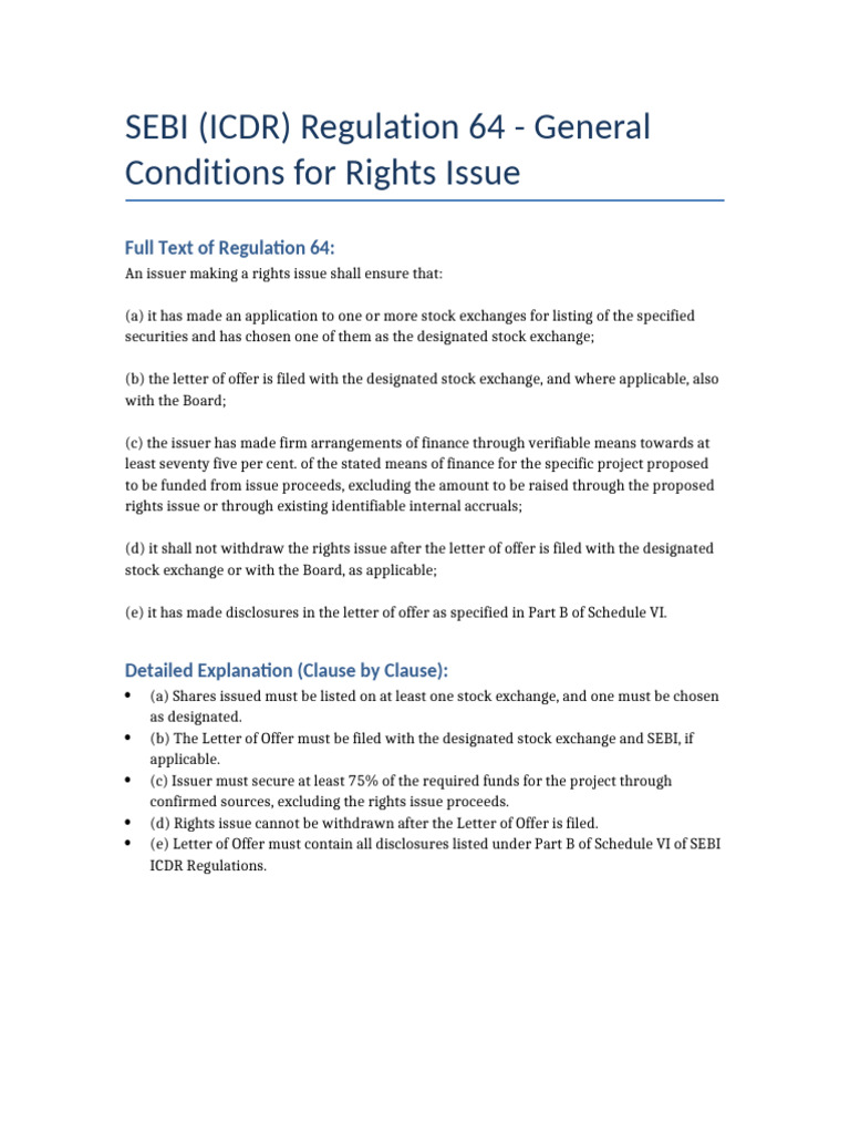 SEBI_ICDR_Regulation_64_with_Explanation | PDF | Stocks | Securities ...