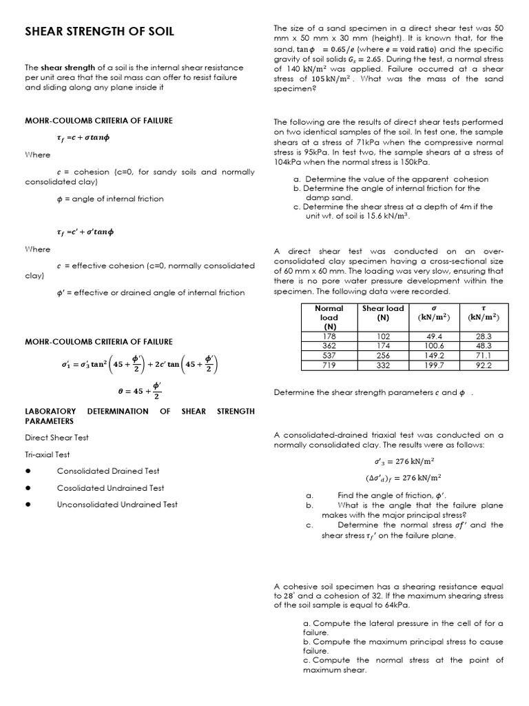 Shear Strength of Soil Analysis Techniques | PDF | Stress (Mechanics ...