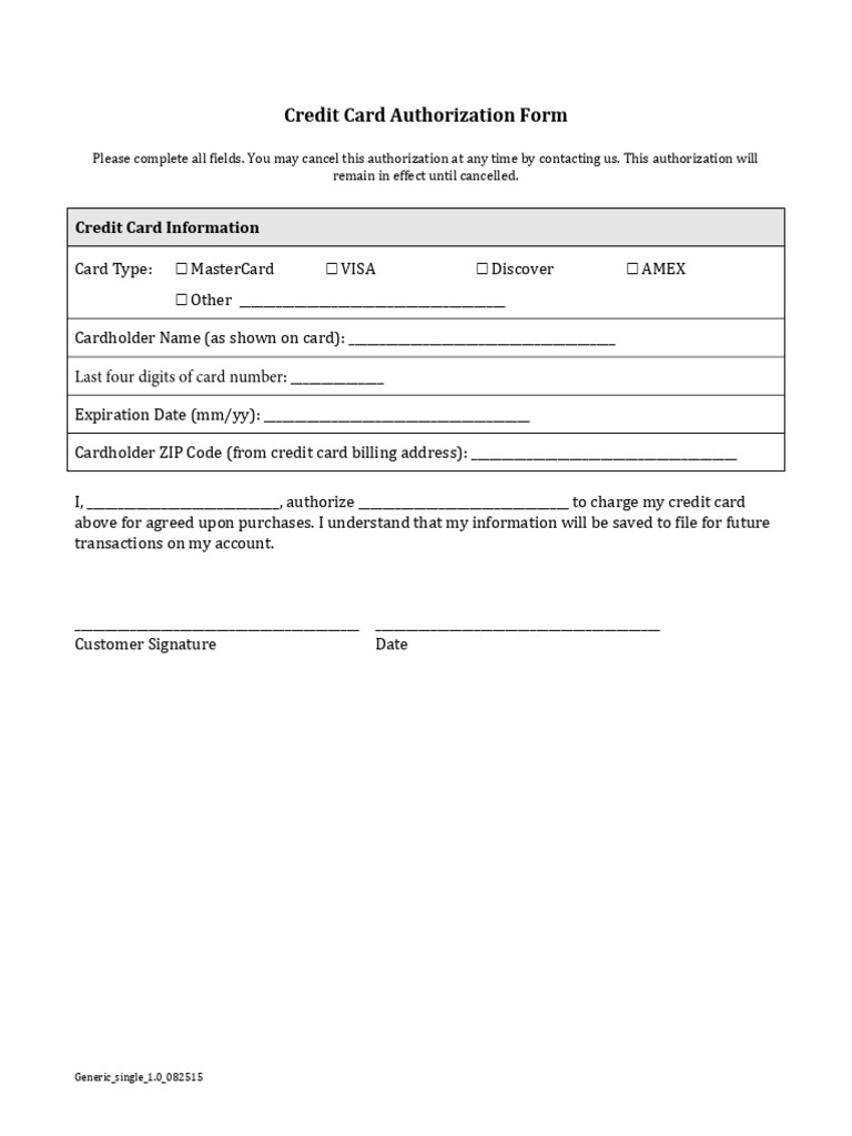 Card On File Authorization Form | PDF