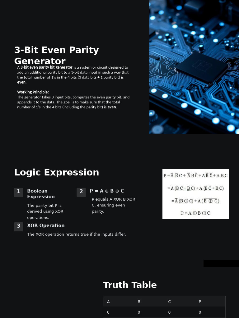 3 Bit Even Parity Generator | PDF | Arithmetic | Mathematical Logic