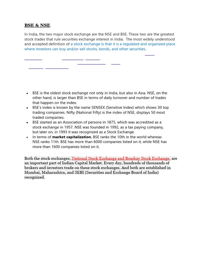 Overview of BSE and NSE in India | PDF