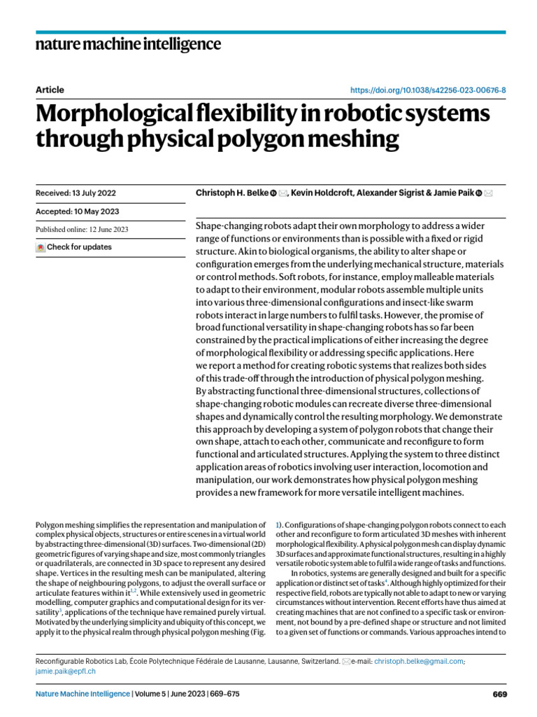 Morphological flexibility in robotic systems through physical polygon ...