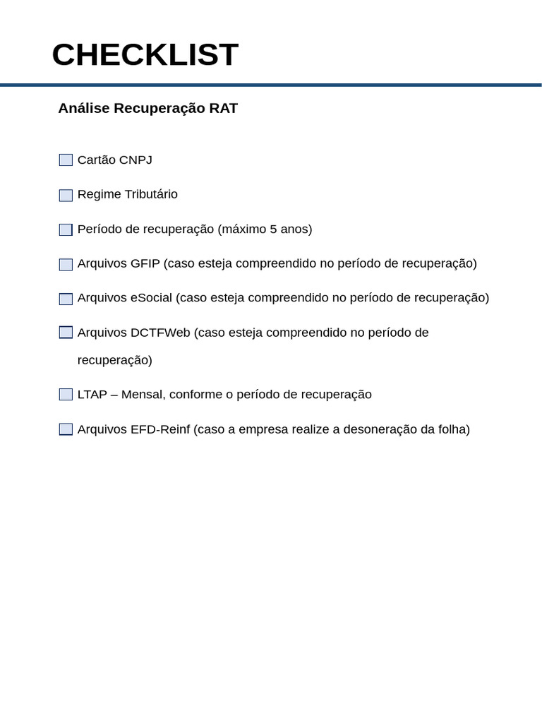 CHECKLIST - Recuperação RAT | PDF
