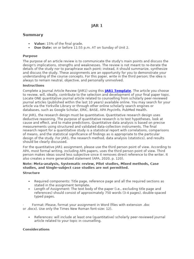 JAR 1 Assignment Question and Feeback | PDF | Quantitative Research | Apa Style
