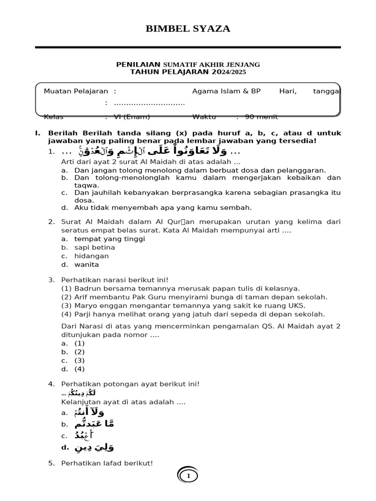 1.naskah Psaj Pai Kelas 6 | PDF