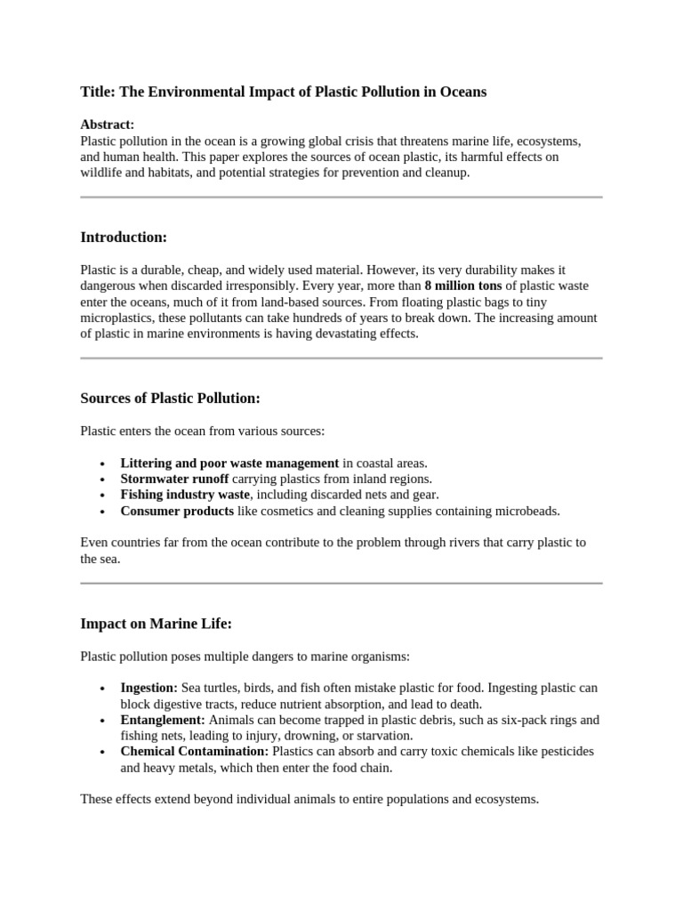 Ocean Plastic Pollution: Causes & Solutions | PDF | Environment | Earth ...