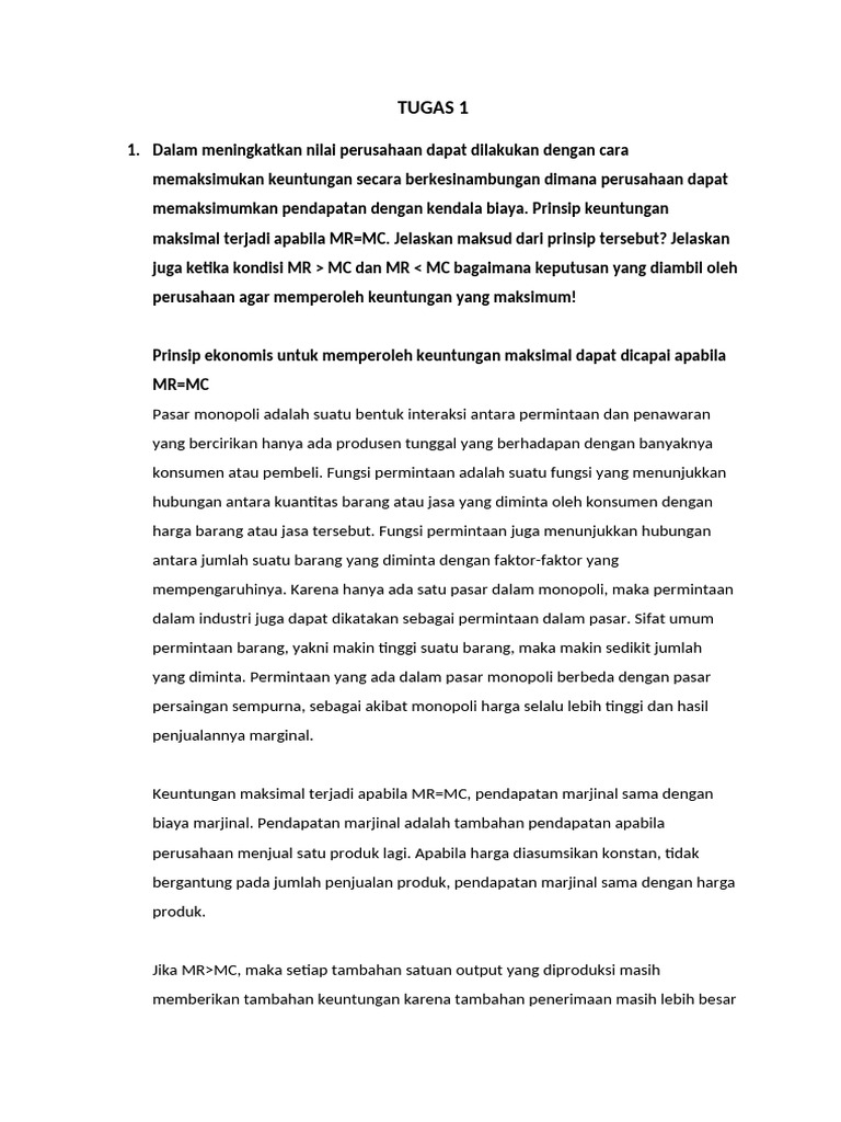 Tugas 1 Ekonomi Manajerial | PDF