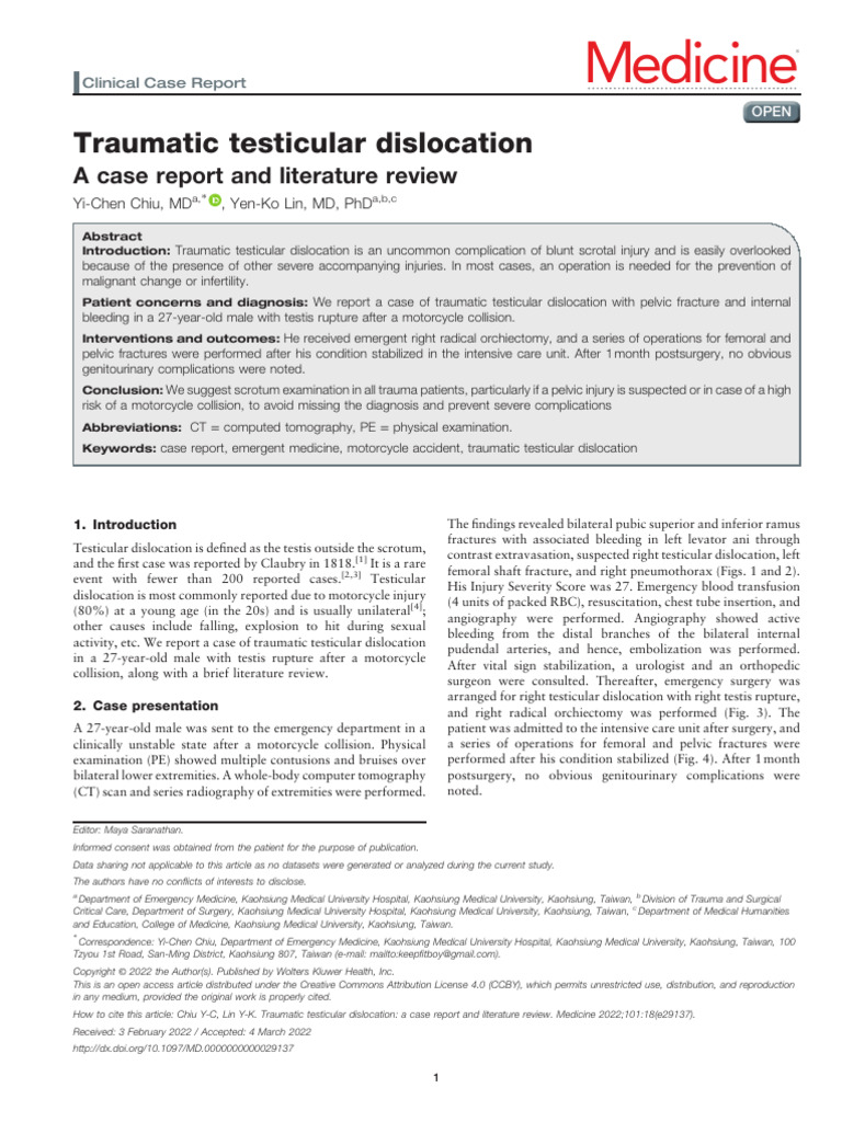 Traumatic testicular dislocation | PDF | Ct Scan | Clinical Medicine