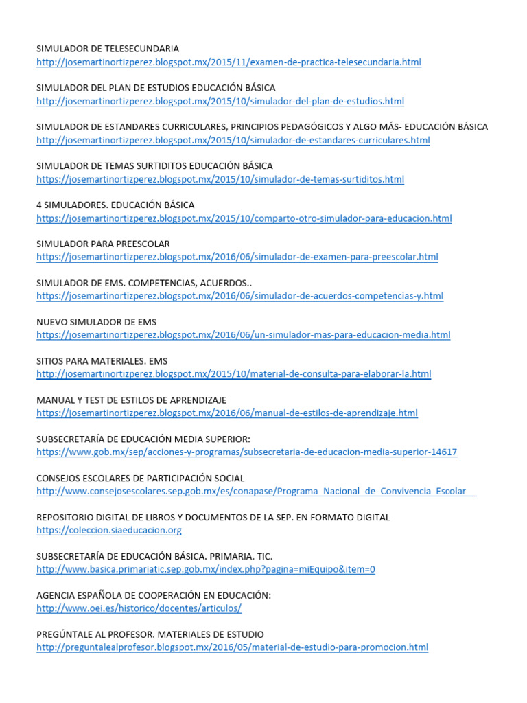 Ligas para Simuladores de Exa Menes y Sitios de Materiales Educativos | PDF