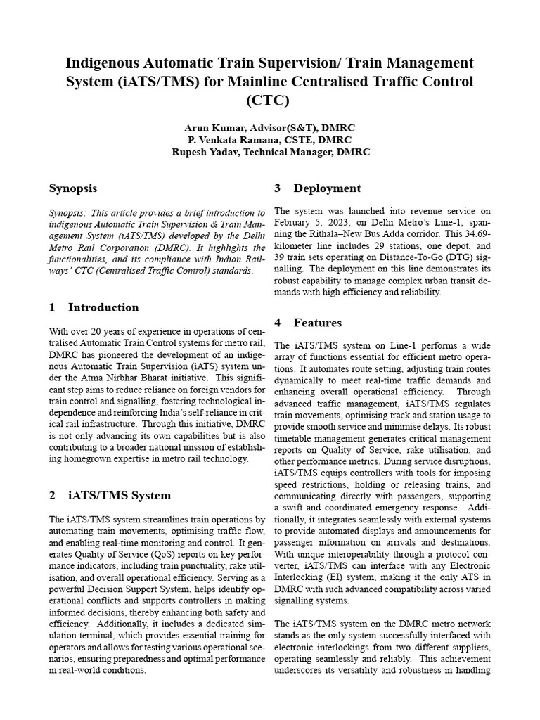 Indigenous Train Management System Overview | PDF | Quality Of Service ...