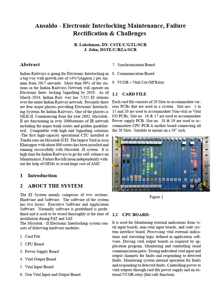 Ansaldo - Electronic Interlocking Maintenance, Failure Rectification & Challenges | PDF | Input ...