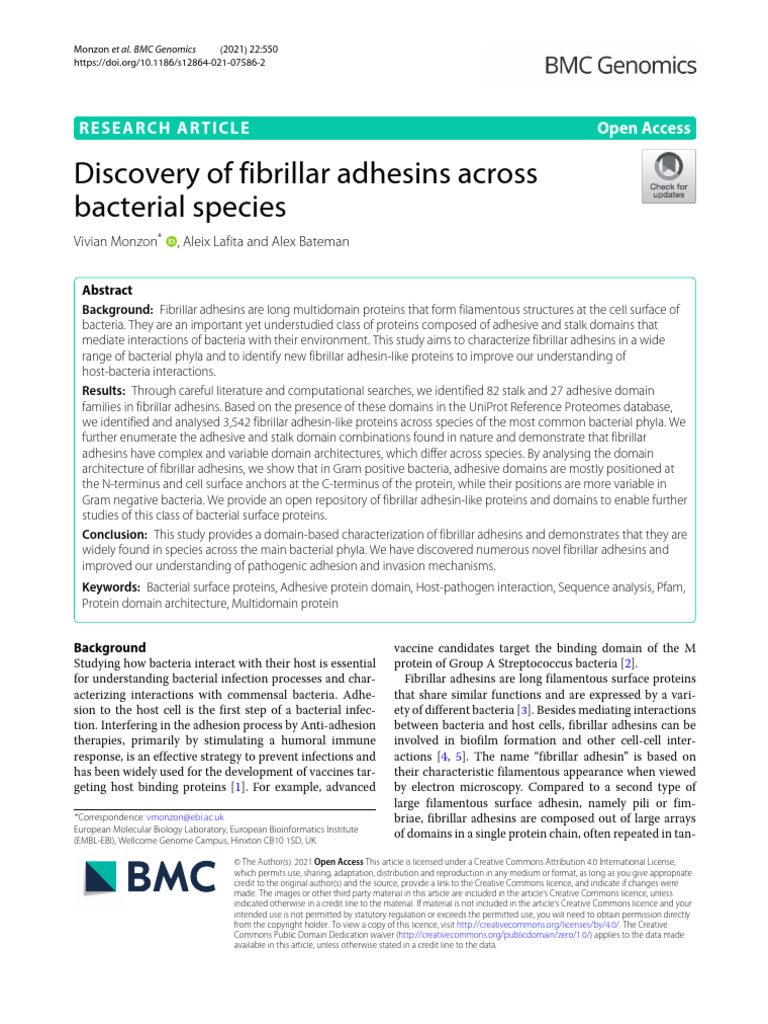 Discovery of Fibrillar Adhesins | PDF | Protein Domain | Proteins