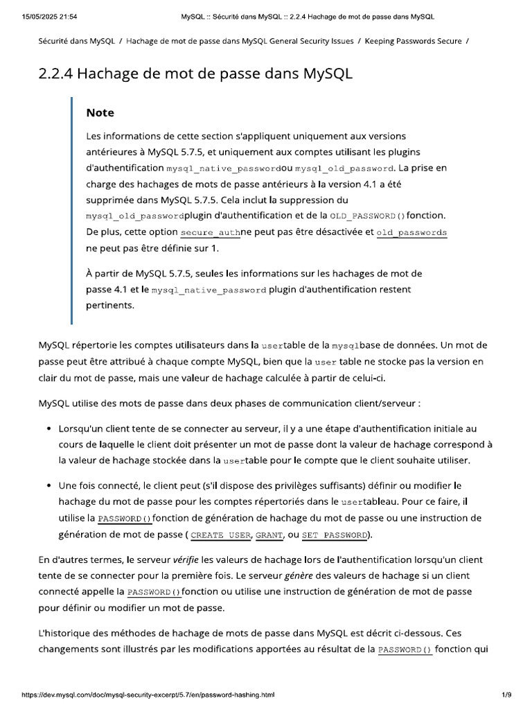 Hachage de Mot de Passe Compte Utilisateur | PDF