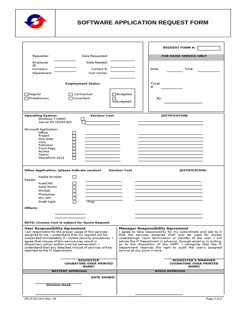 NEW SOFTWARE APPLICATION REQUEST FORM SARF for BATTERY GROUP_REV02 ...