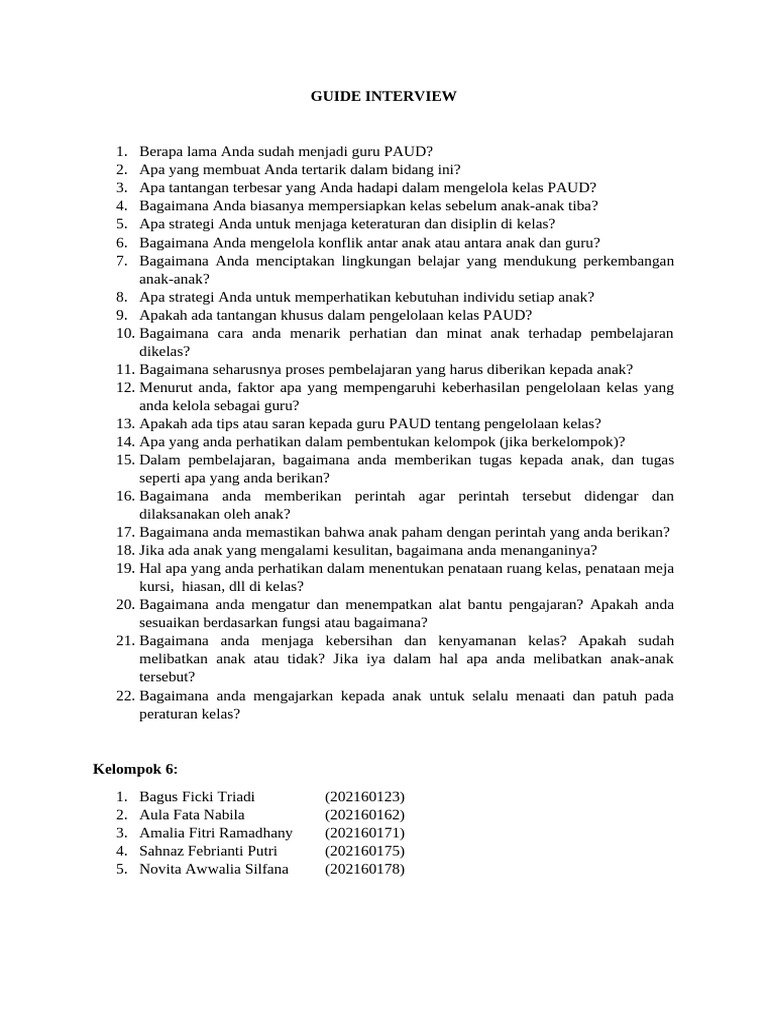 Guide Interview - Kel. 6 | PDF