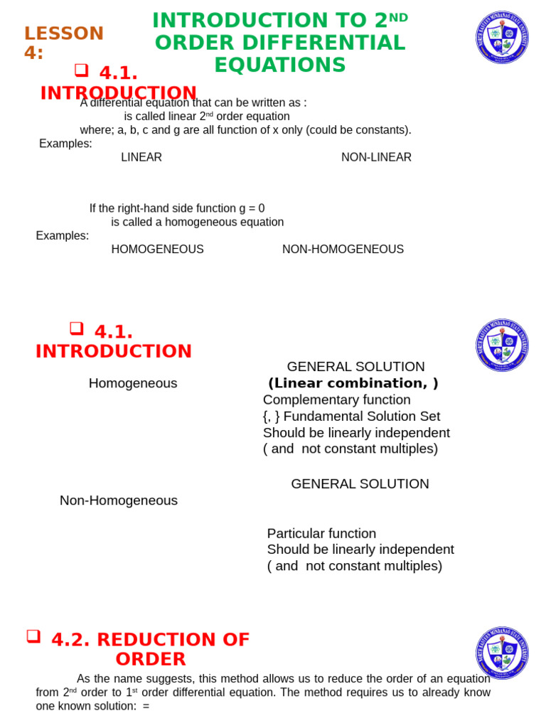 LESSON-4-SECOND-ORDER-DE | PDF | Equations | Subtraction