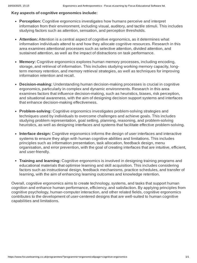 Cognitive Ergonomics - Focus ELearning by Focus Educational Software ...