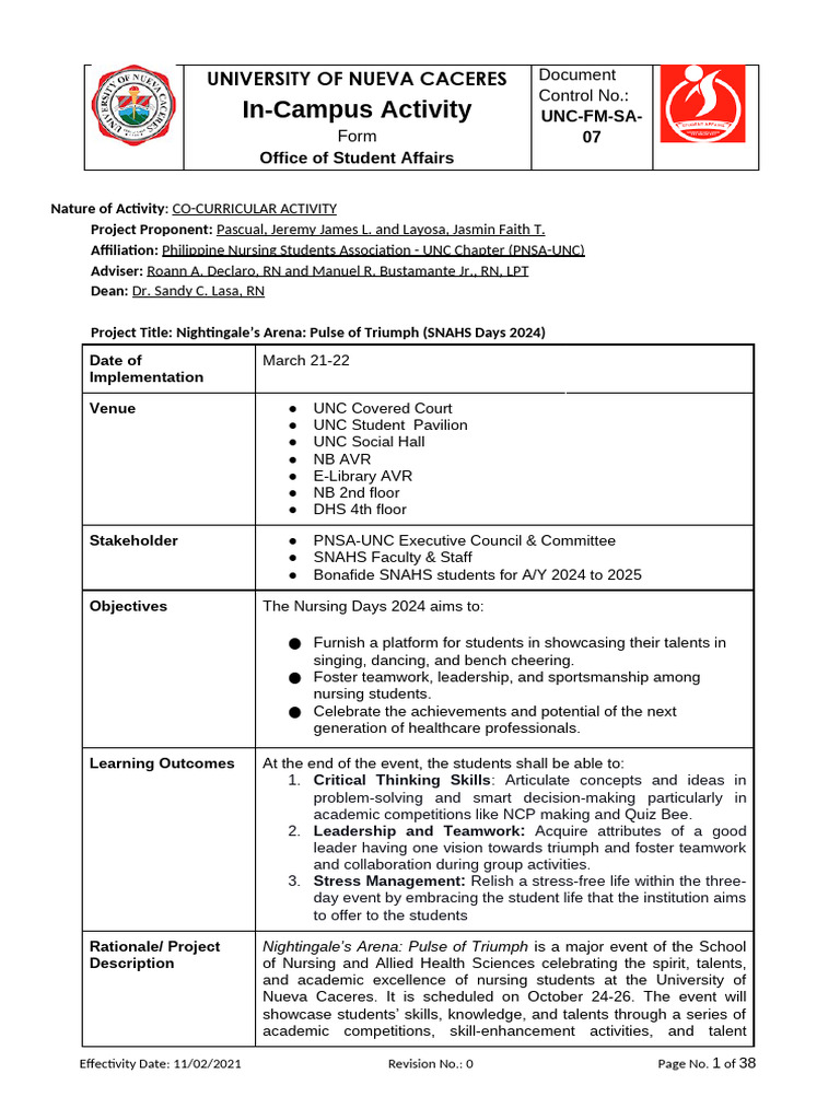 Snahs Days 2024 Draft Proposal | PDF | Multiple Choice | Clinical Medicine