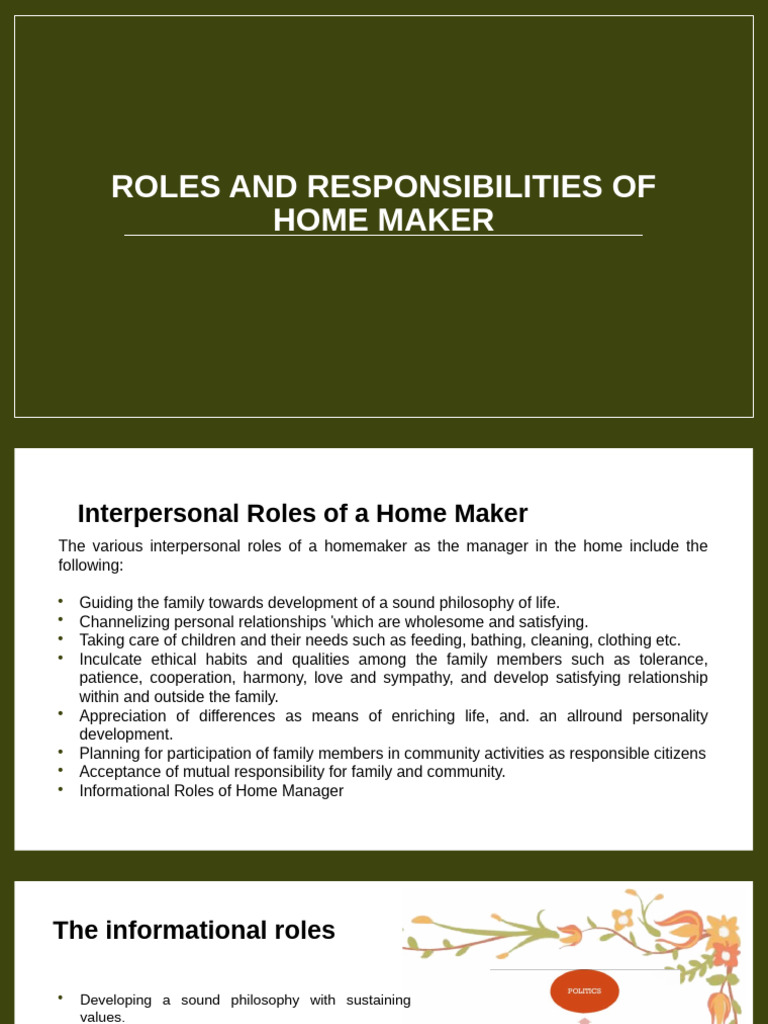 Roles and Responsibilities of Homemakers | PDF | Goal | Recycling