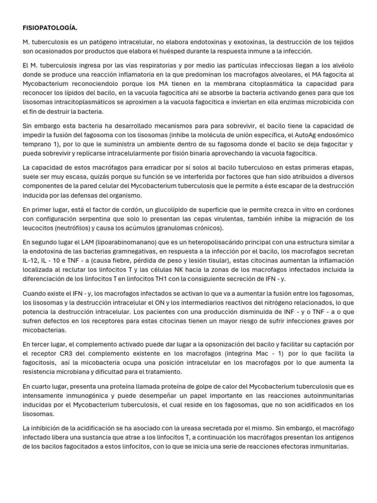 Fisiopatología de La TBC | PDF | Célula T | Macrófago