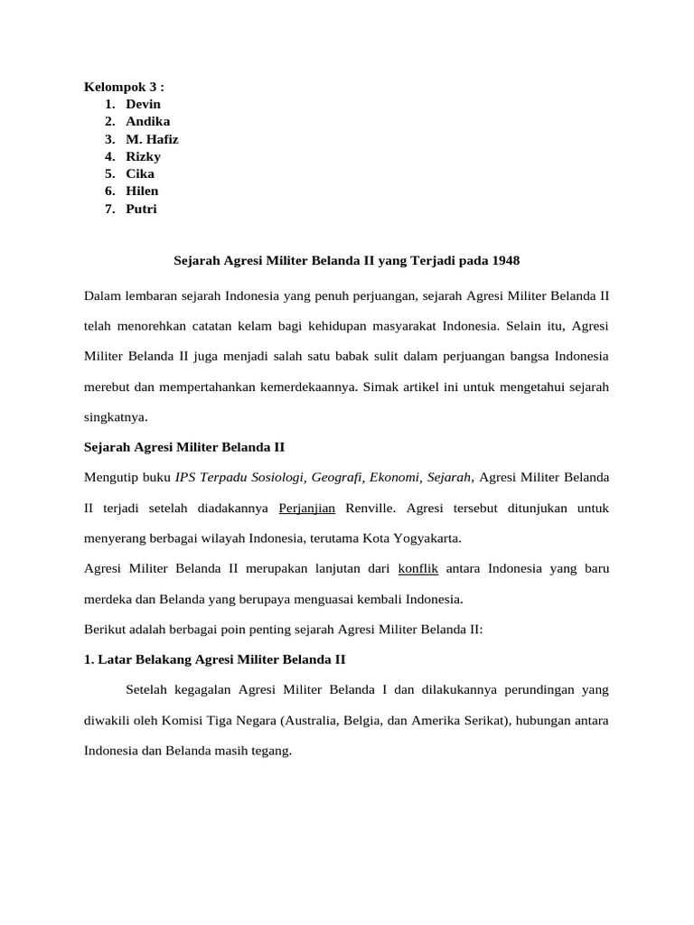 Sejarah Agresi Militer Belanda II 1948 | PDF