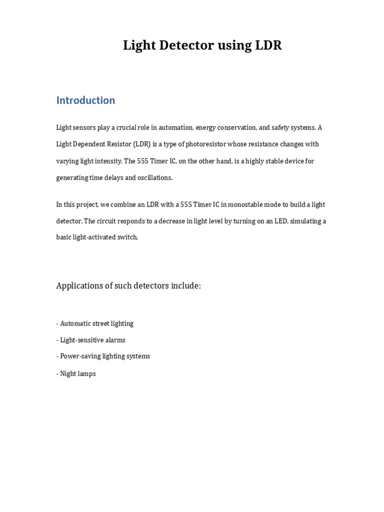 Light Detector Project Report | PDF | Resistor | Electricity