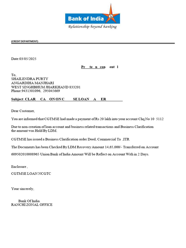 802540141 Bank of India Noc Formate (1) (1) | PDF