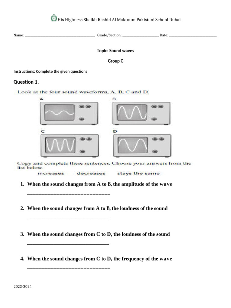 Sound Waves Worksheet for Students | PDF