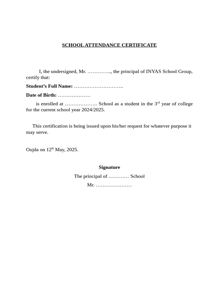 School Attendance Certificate | PDF