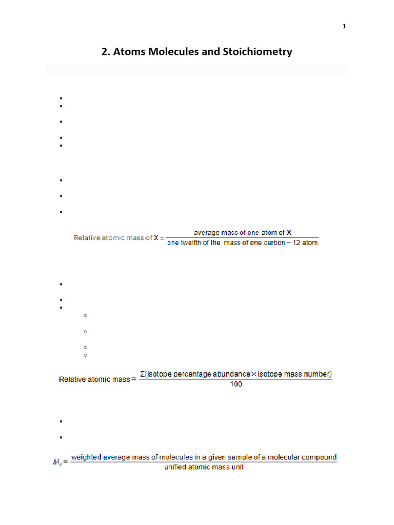 2 Atoms Molecules and Stoichiometry | PDF | Stoichiometry | Ion