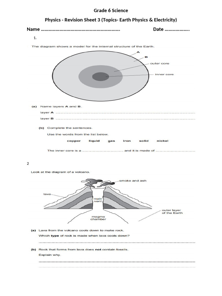 Grade 6 Science Phy Rev Sheet 3 | PDF