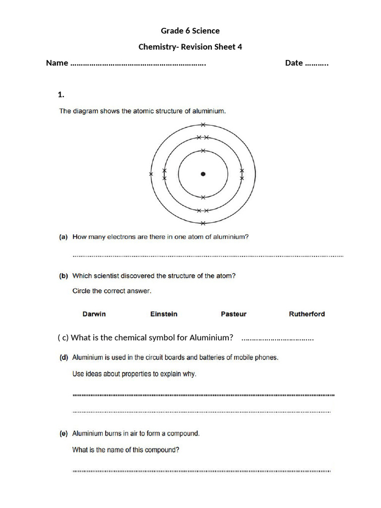 Grade 6 Science Chem Revision Sheet 4 | PDF