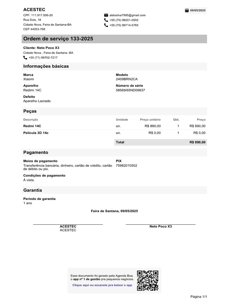 Ordem de Serviço N. 133-2025 (Neto Poco X3) | PDF