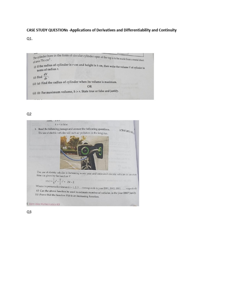 Case Study Questions On Applications of Derivatives | PDF