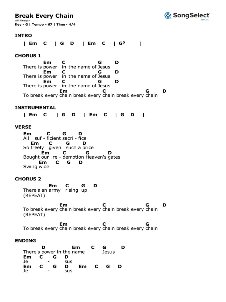 Break Every Chain - Lyrics & Chords | PDF